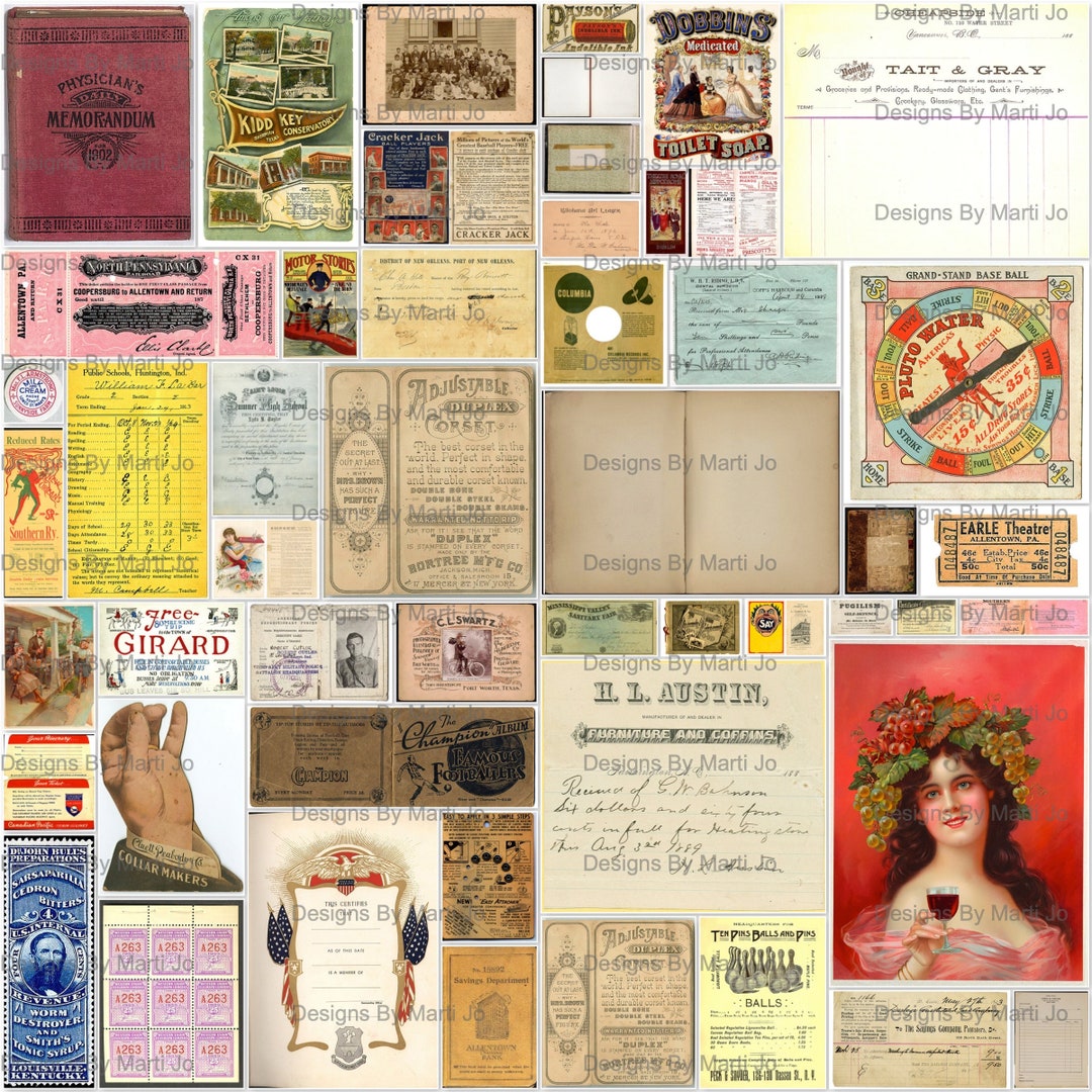 Vintage Junk Journal Clipart Elements Kit 2 | 50 Printable Vintage ...