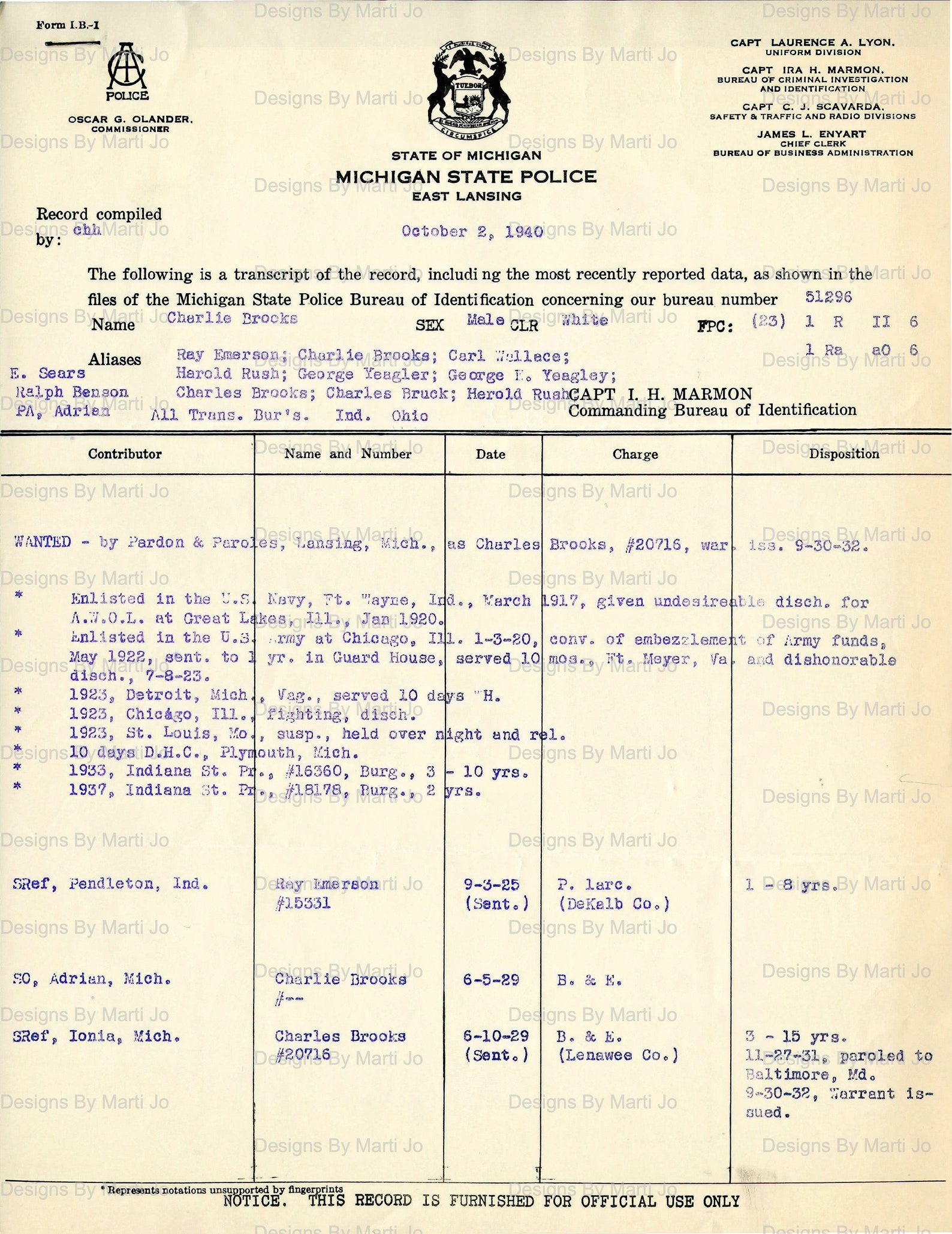 Vintage 1930's Criminal Police Report Sheets | 45 Criminal Rap Sheets ...