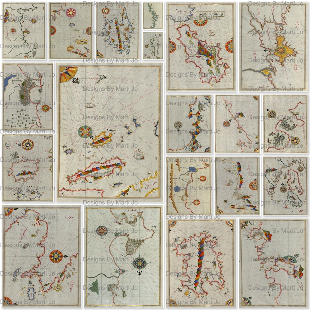 Vintage Hand Drawn Colored Maps | 20 Printable Antique Map JPG Pages ...