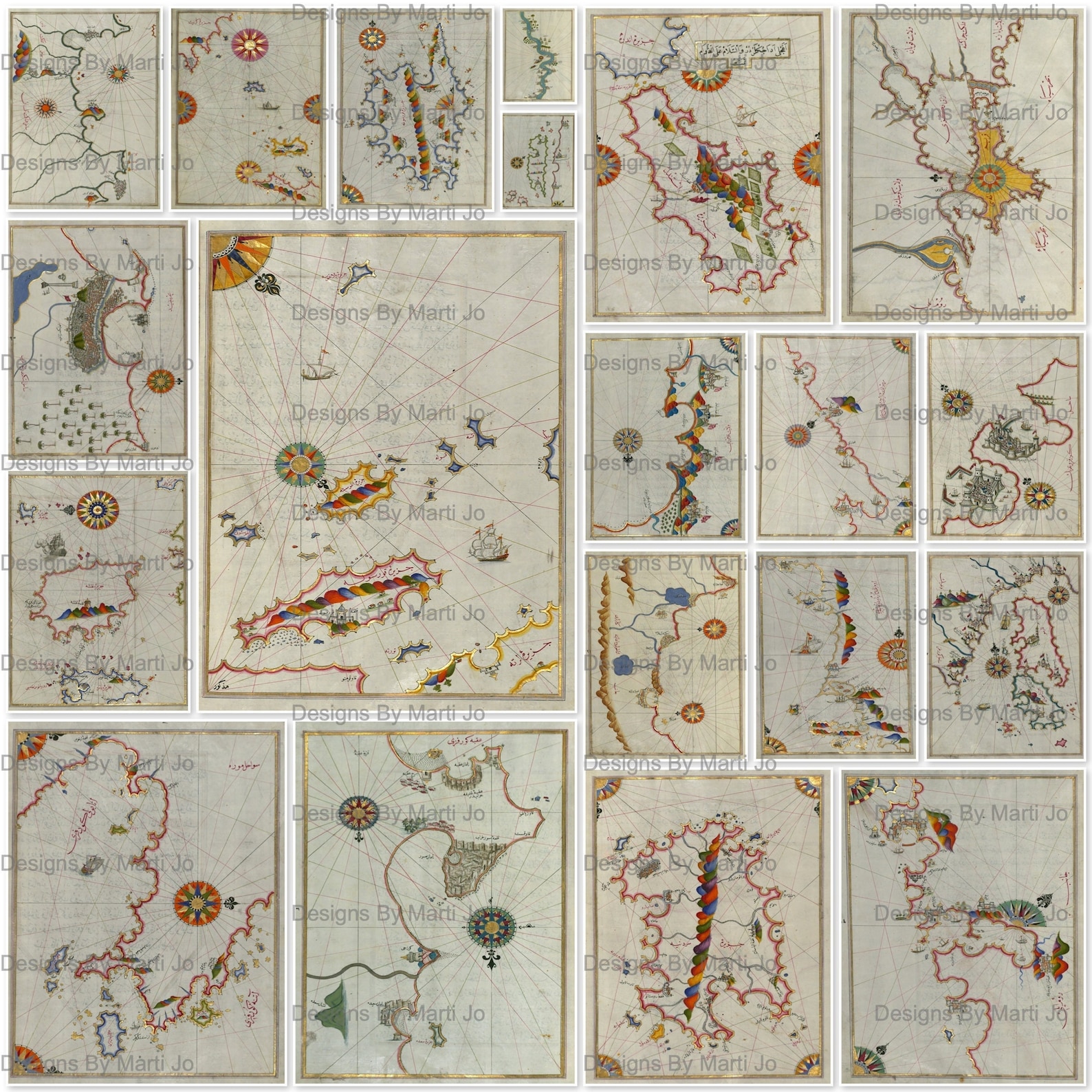 Vintage Hand Drawn Colored Maps 20 Printable Antique Map JPG Pages ...