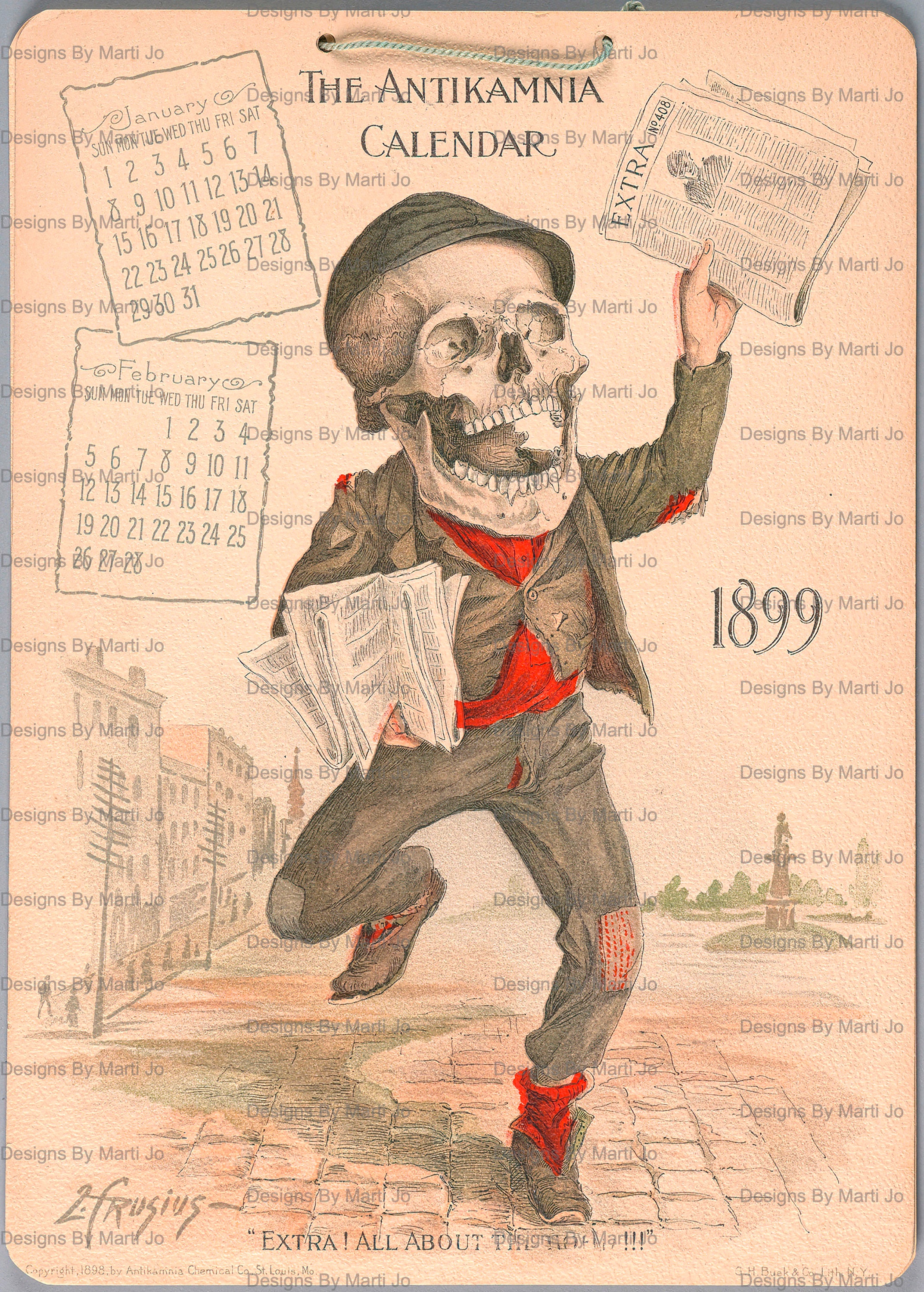 Vintage Skull Calendar Images 19 Antique Antikamnia Drug JPG - Etsy