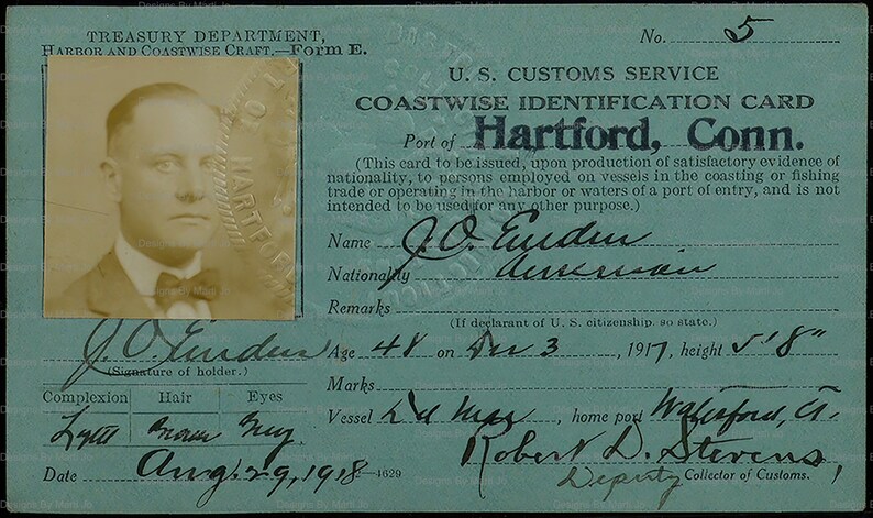 Vintage U.S. Customs Coastwise Identity Cards Set 1 | 50 Printable ...