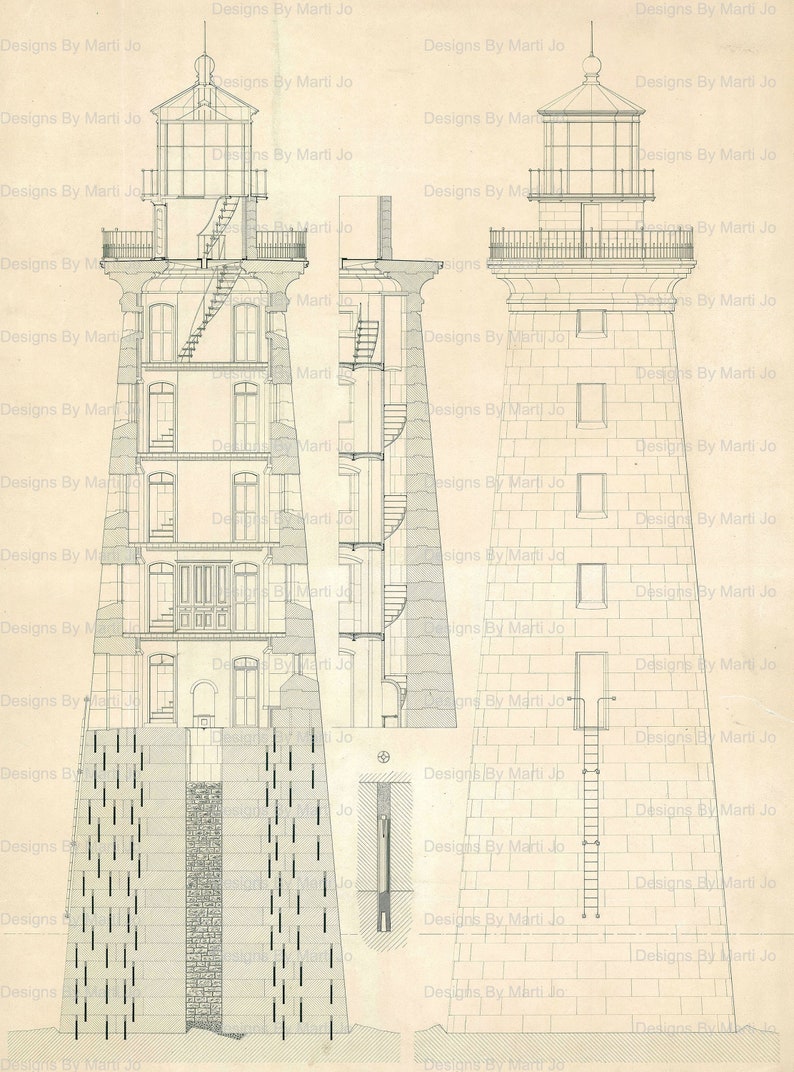 Vintage Lighthouse Drawings 12 Lighthouse Blueprint - Etsy