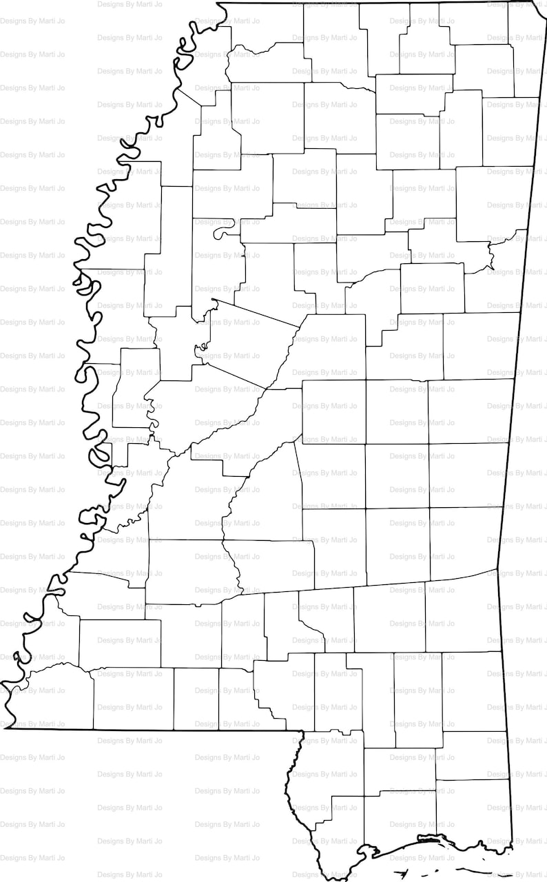Printable Mississippi Map | Printable MS County Map | Digital Download ...