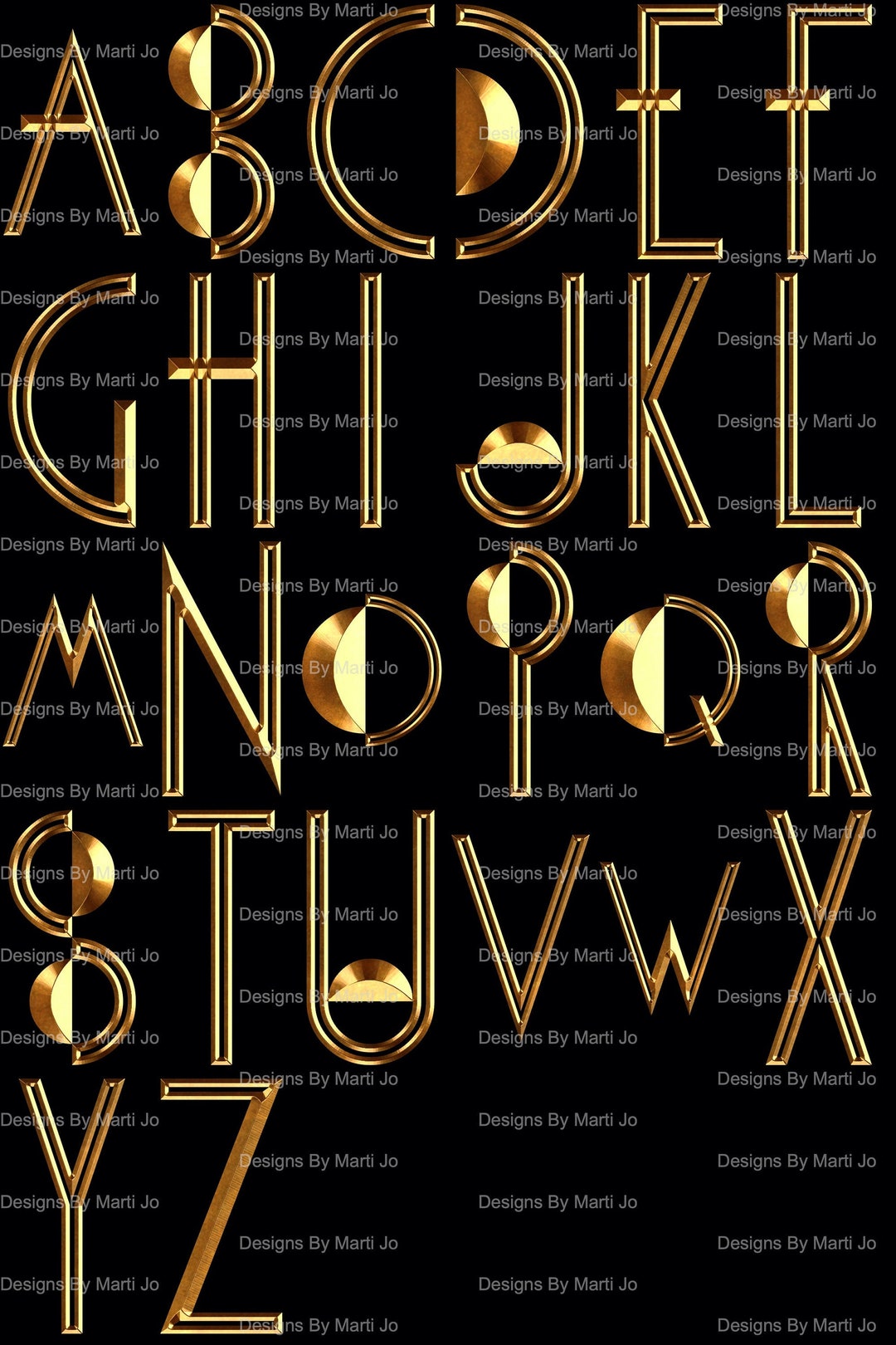 Fancy Gold Art Deco Letters | Printable PNG Art Nouveau Alphabet ...