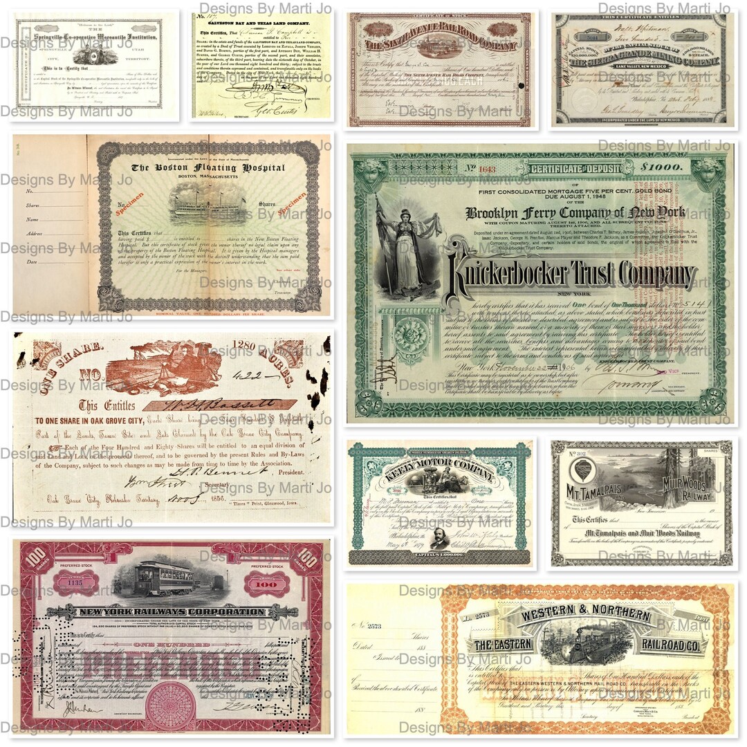 Vintage Stock Certificates Set 1 | Vintage Stock Market Certificate ...