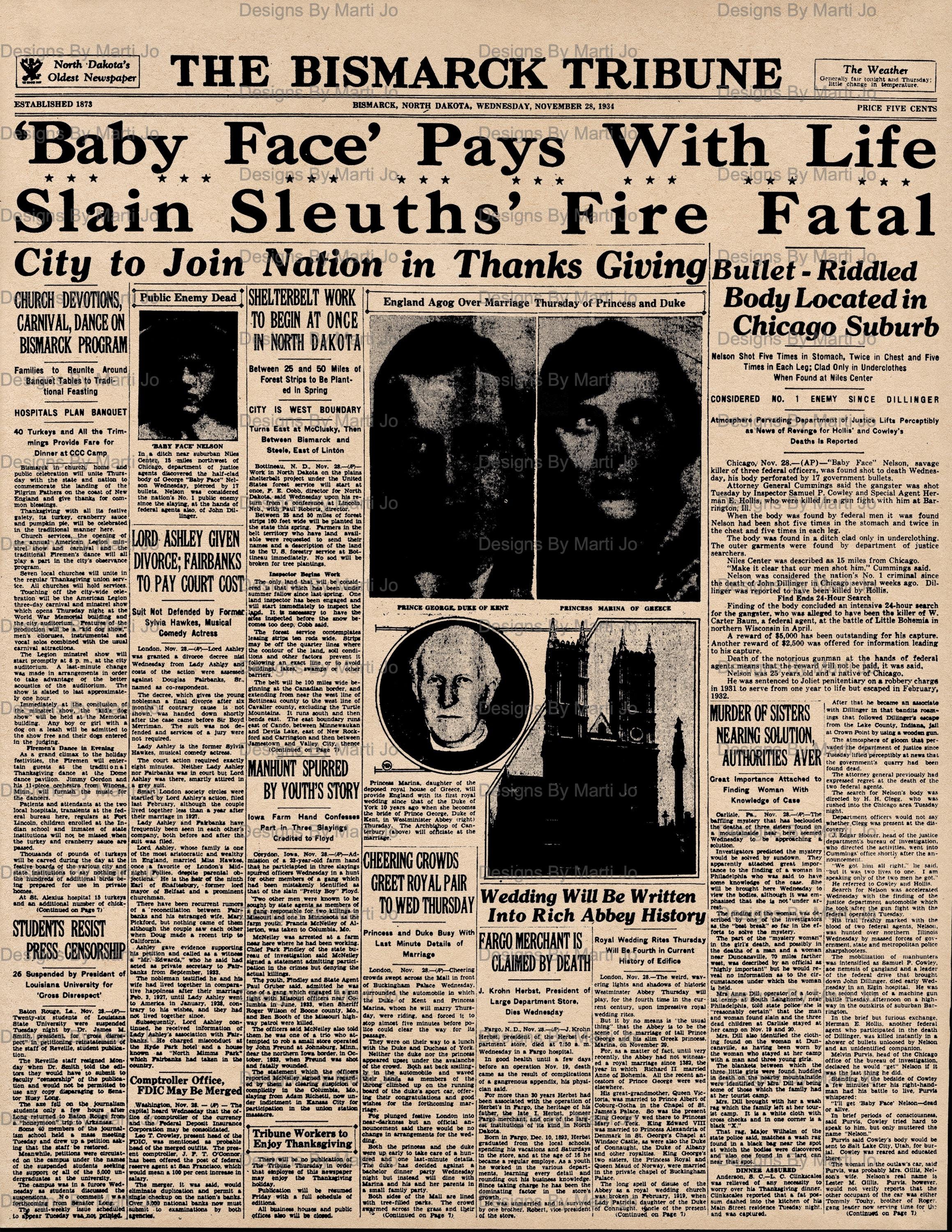 Vintage Newspaper Famous Gangsters Front Page Overlays | 15 8.5 X 11 ...