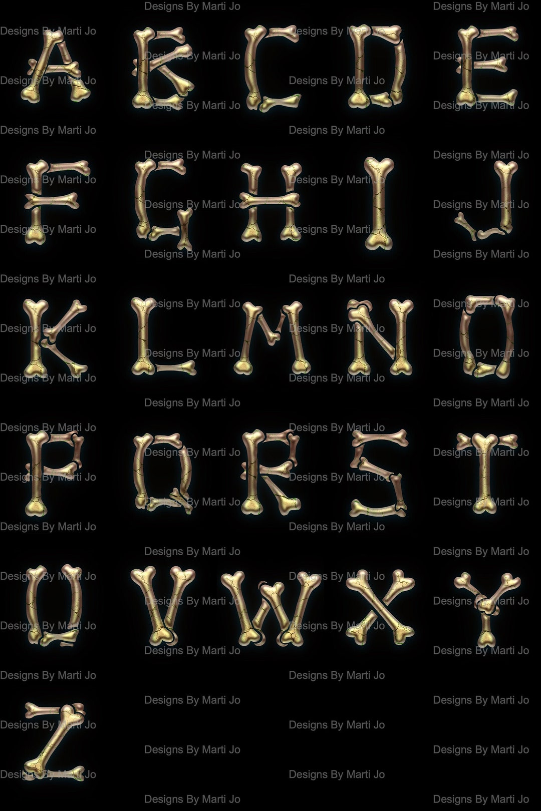 Bone Shaped Letters Digital Clipart | Printable Bone Alphabet | Instant ...