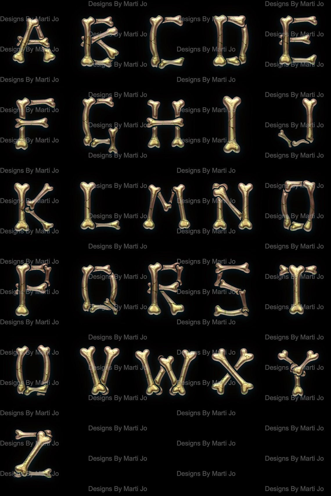 Bone Shaped Letters Digital Clipart | Printable Bone Alphabet | Instant ...