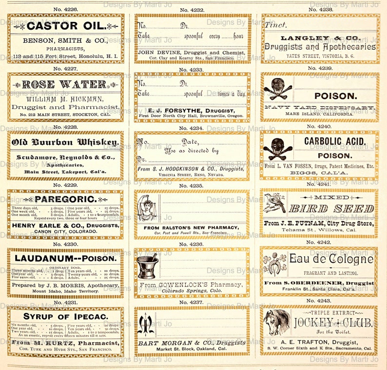 8 Vintage Apothecary Labels Sheets Printable Digital - Etsy