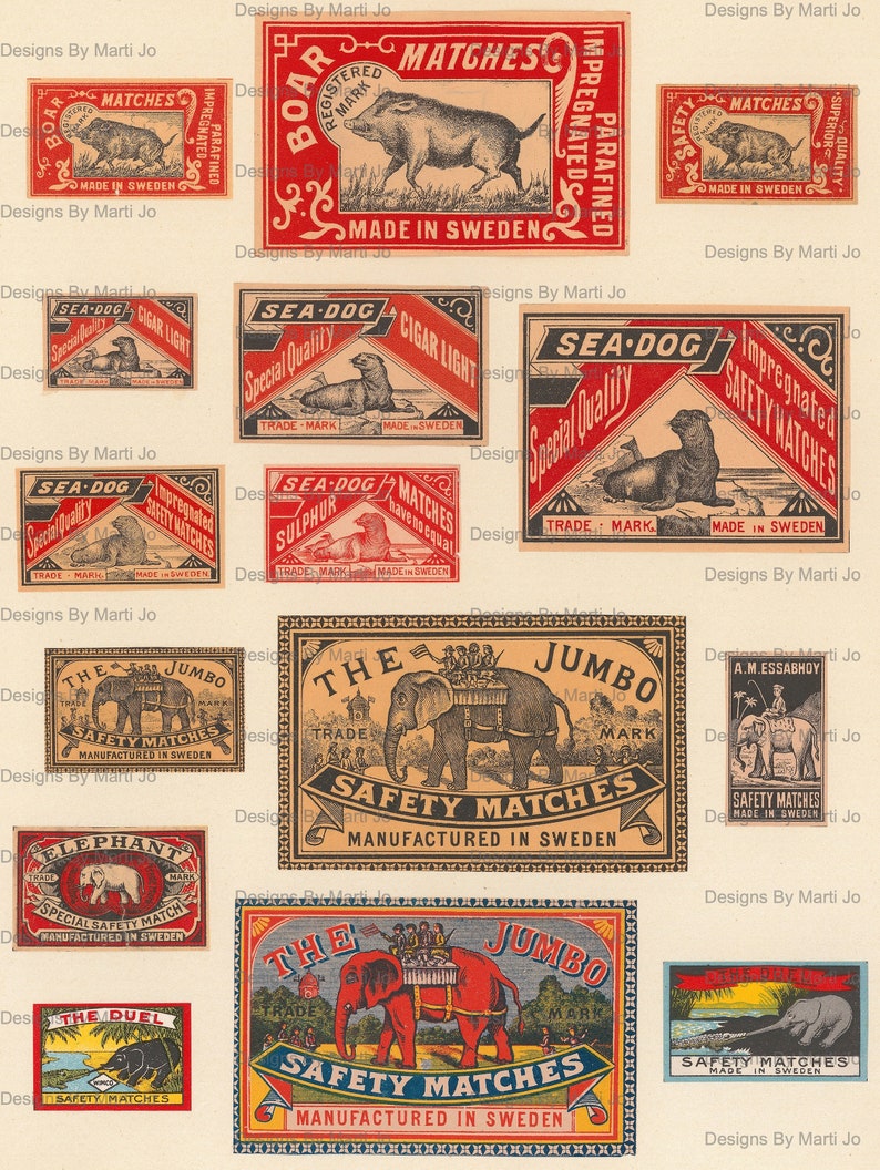Vintage Animal Match Box Covers 17 Antique Match Box Jpgs - Etsy