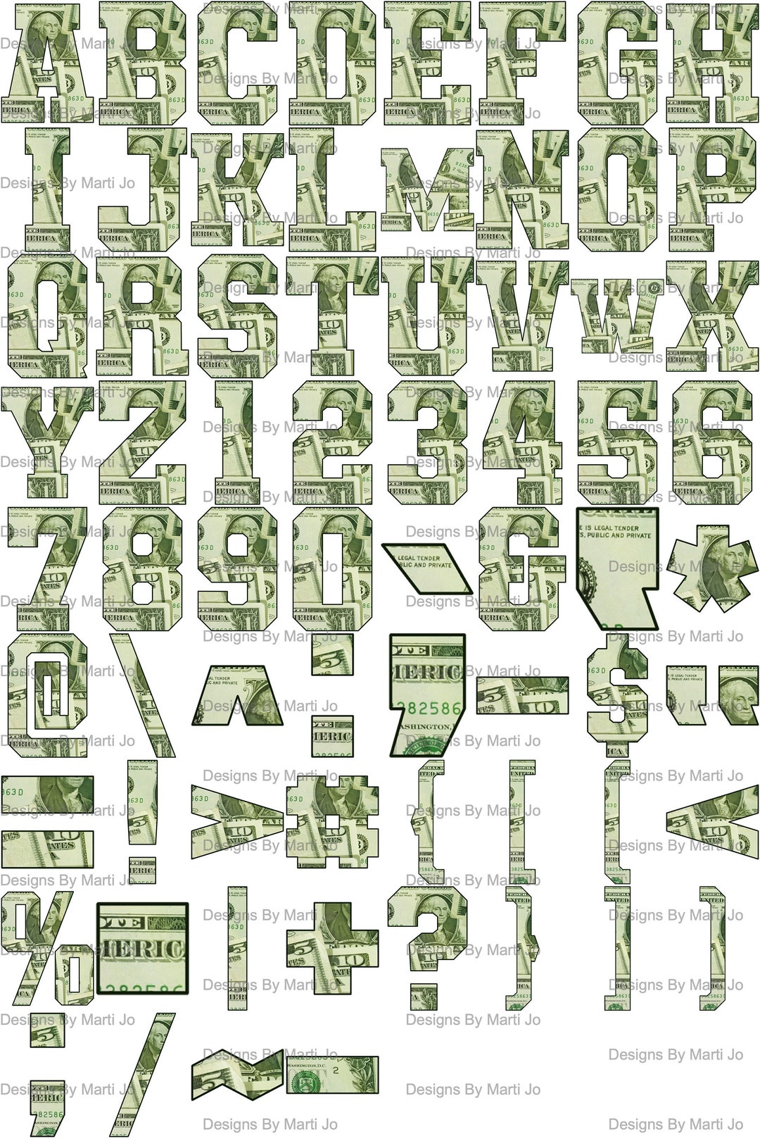 Varsity Money Letters Digital Clipart | Printable Varsity Dollar ...