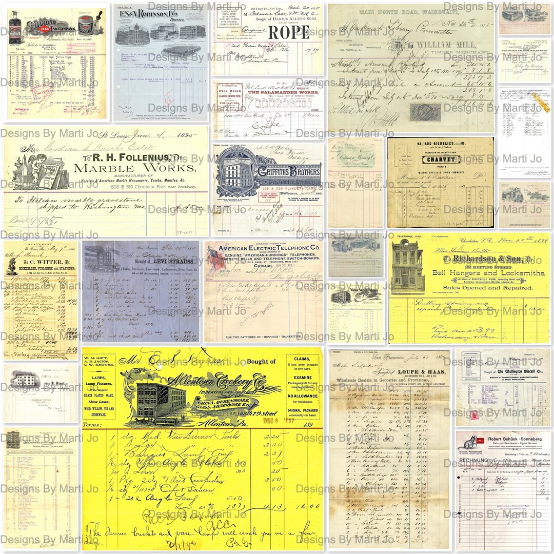 Vintage Receipts and Antique Invoices Digital Kit 1 | Old Business ...