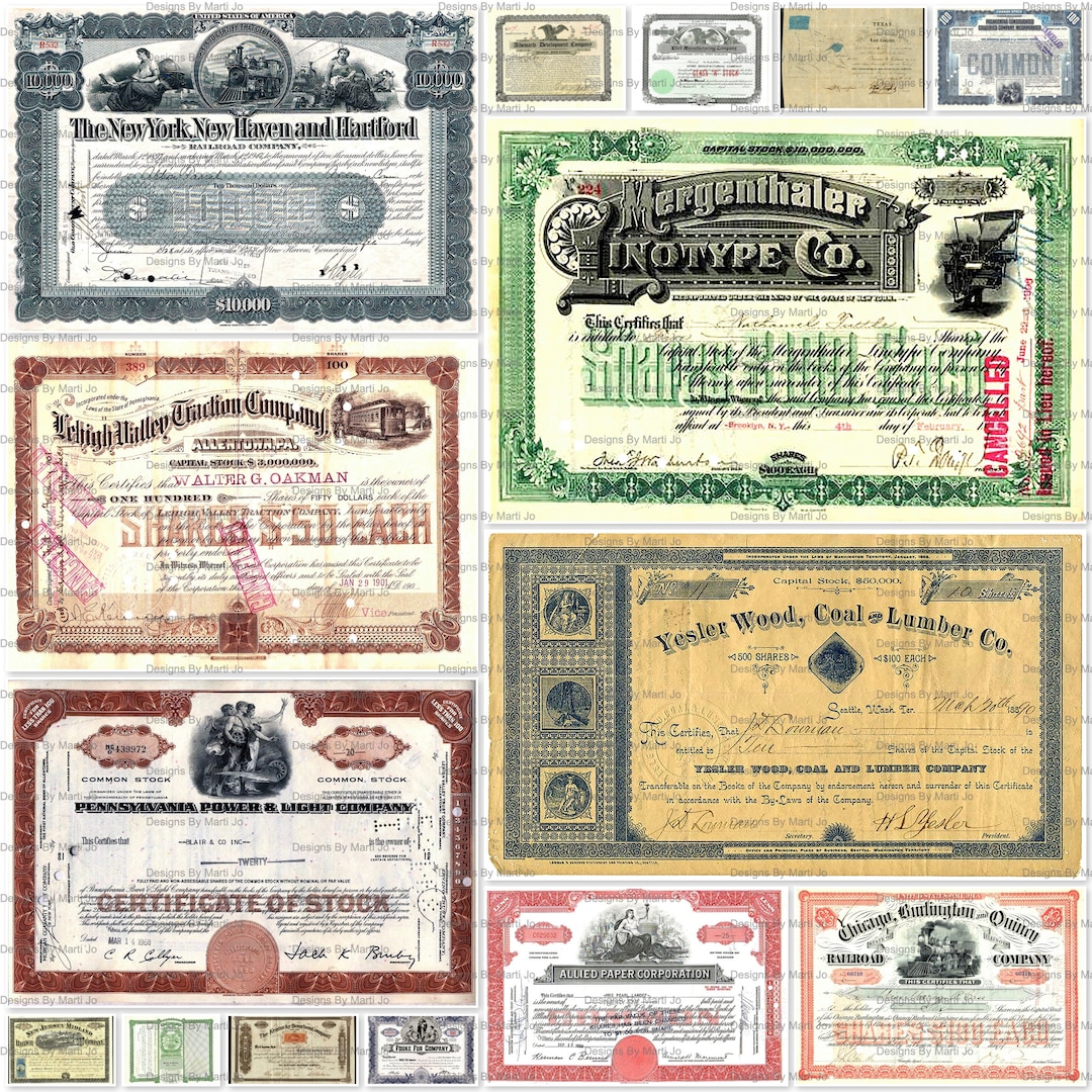 Old Stock Certificates Set 2 | Vintage Stock Market Documents | Instant ...
