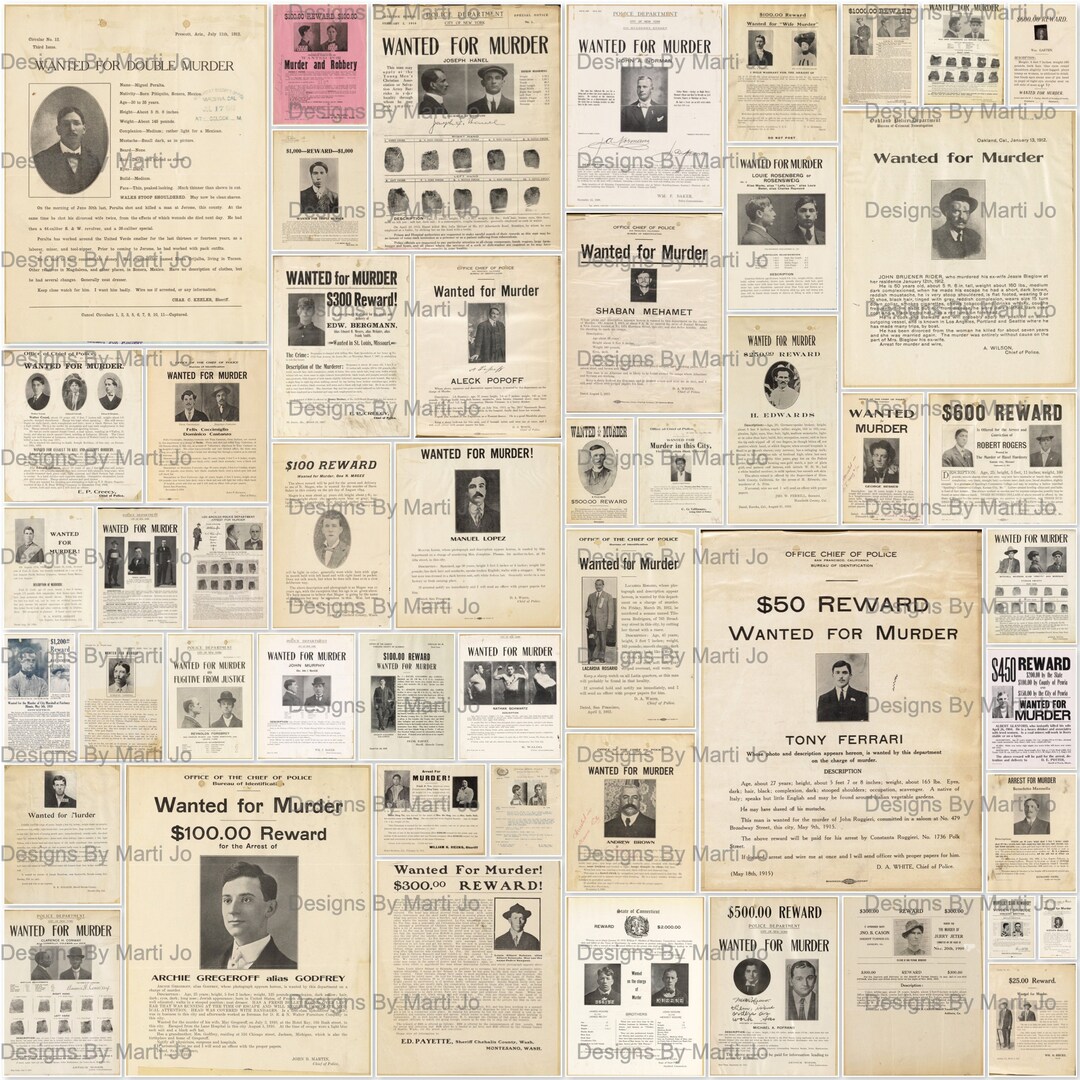 Vintage Wanted for Murder Posters | True Crime Ephemera | 50 Printable ...