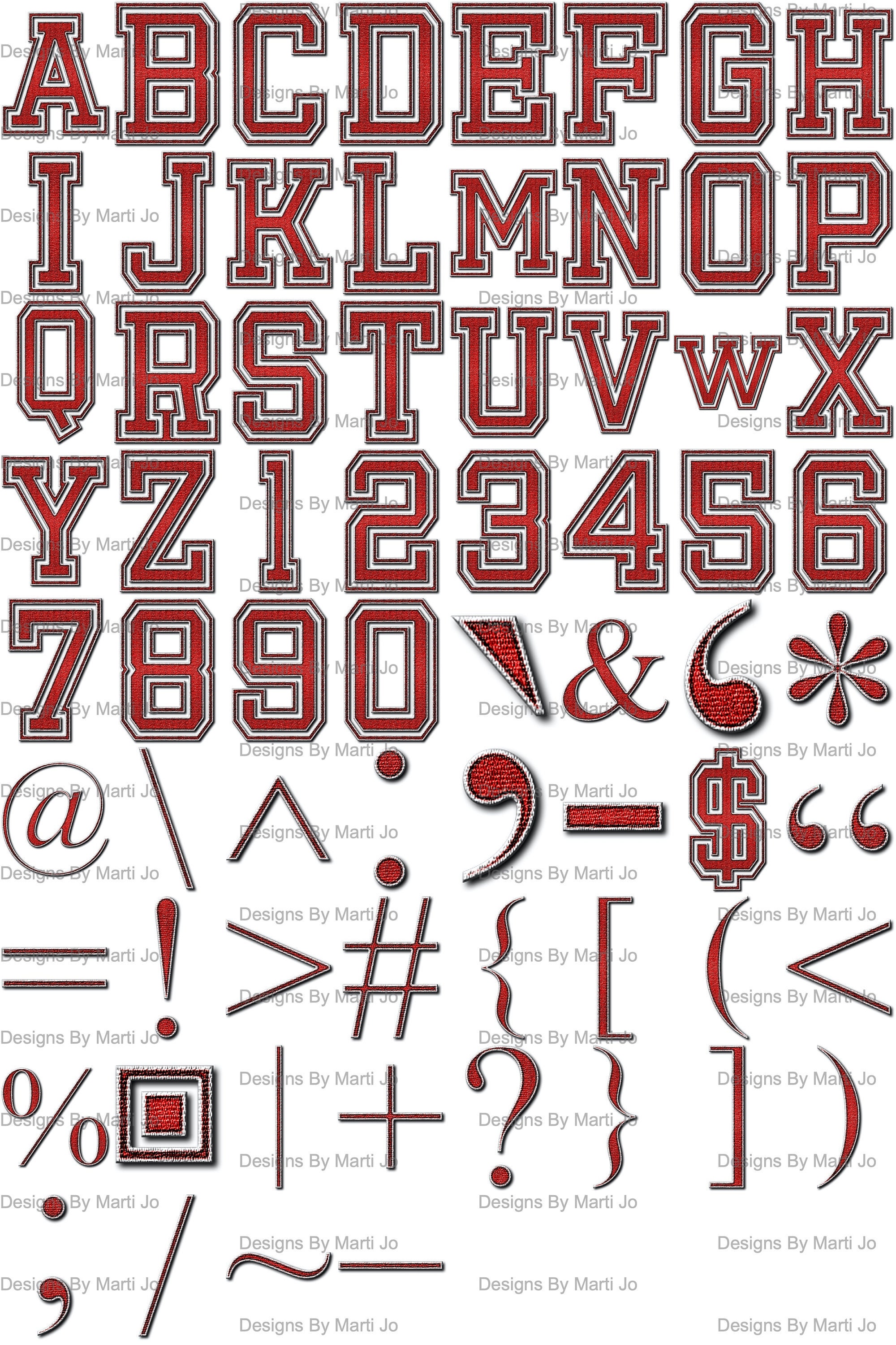Symbols Sublimation PNG Printable Varsity Alphabet Numbers Red Varsity ...