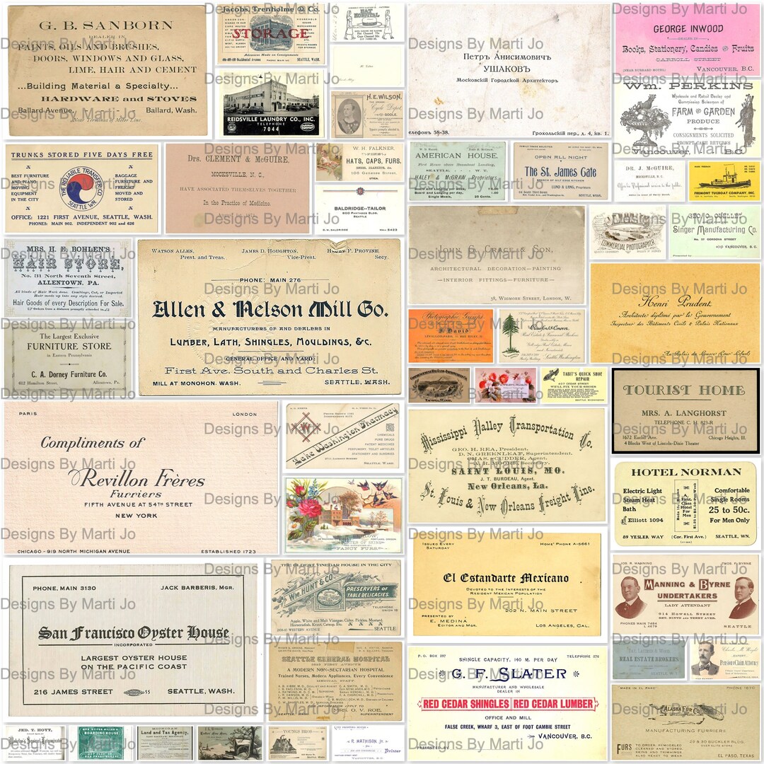 50 Vintage Business Cards | Printable Antique JPG Old Business Cards ...