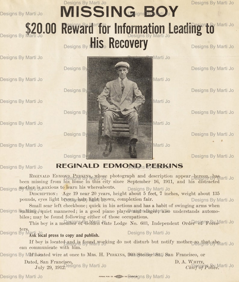 Vintage Missing Person Reward Posters | 50 Printable Jpgs | True Crime ...