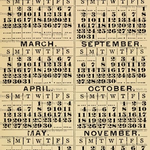 12 Vintage Yearly Calendar Overlay PNG Files | Printable Vintage ...