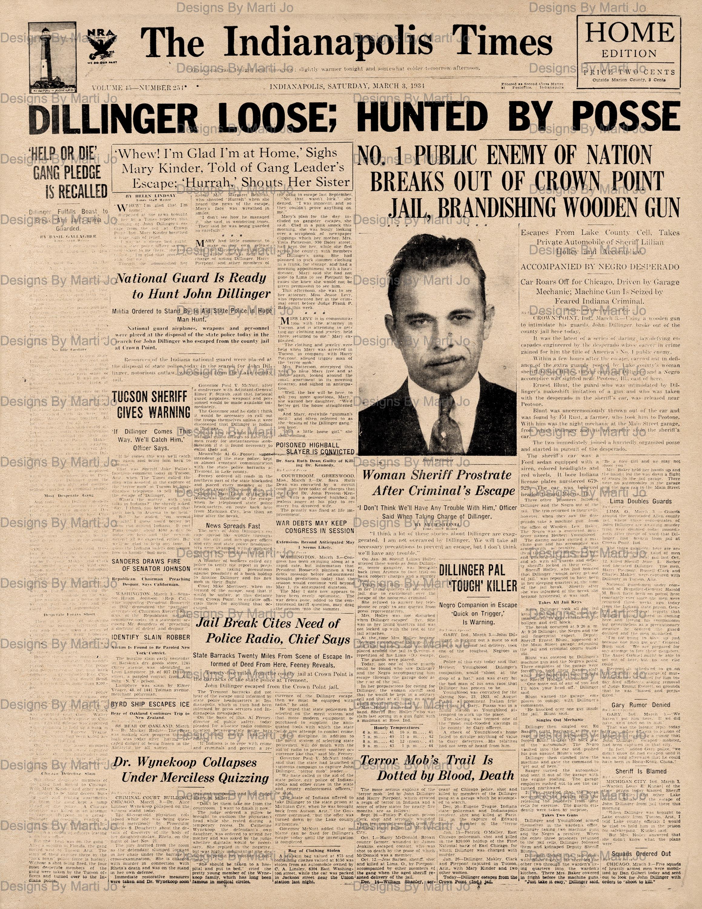 Vintage Newspaper Famous Gangsters Front Page Overlays | 15 8.5 X 11 ...