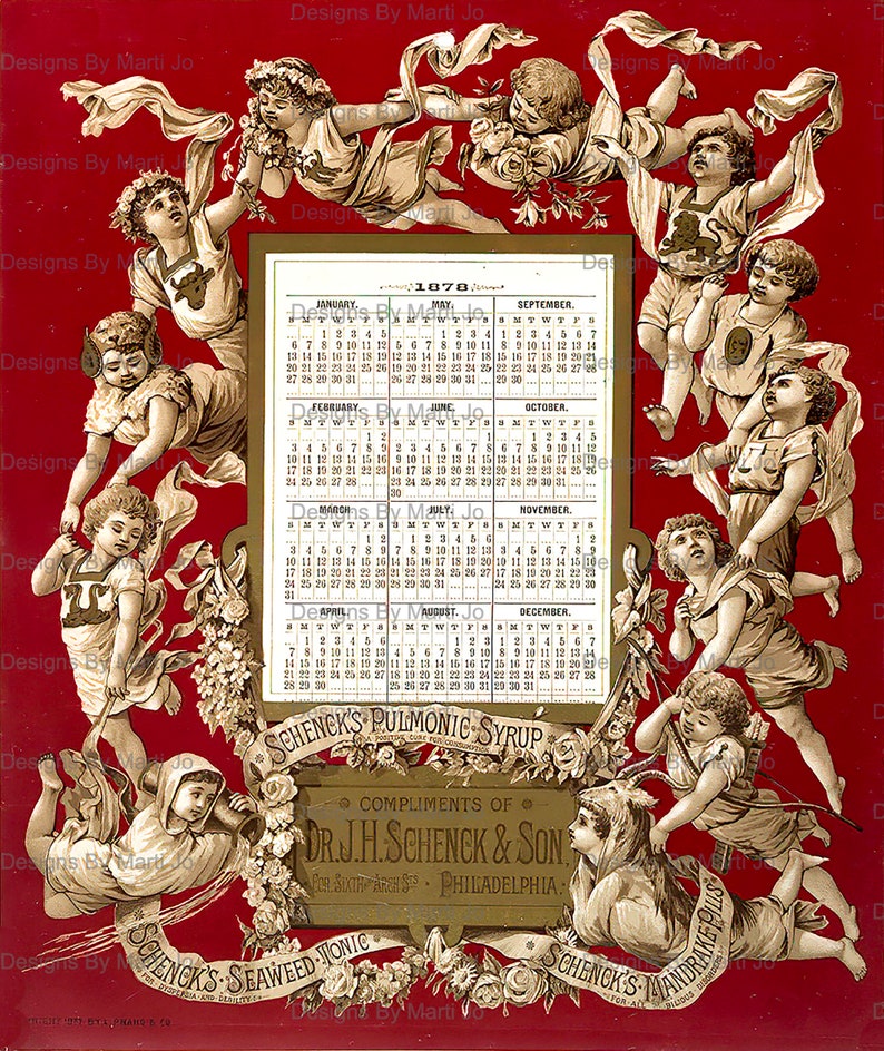 Colorful Set of 12 Vintage Calendars Printable Antique | Etsy