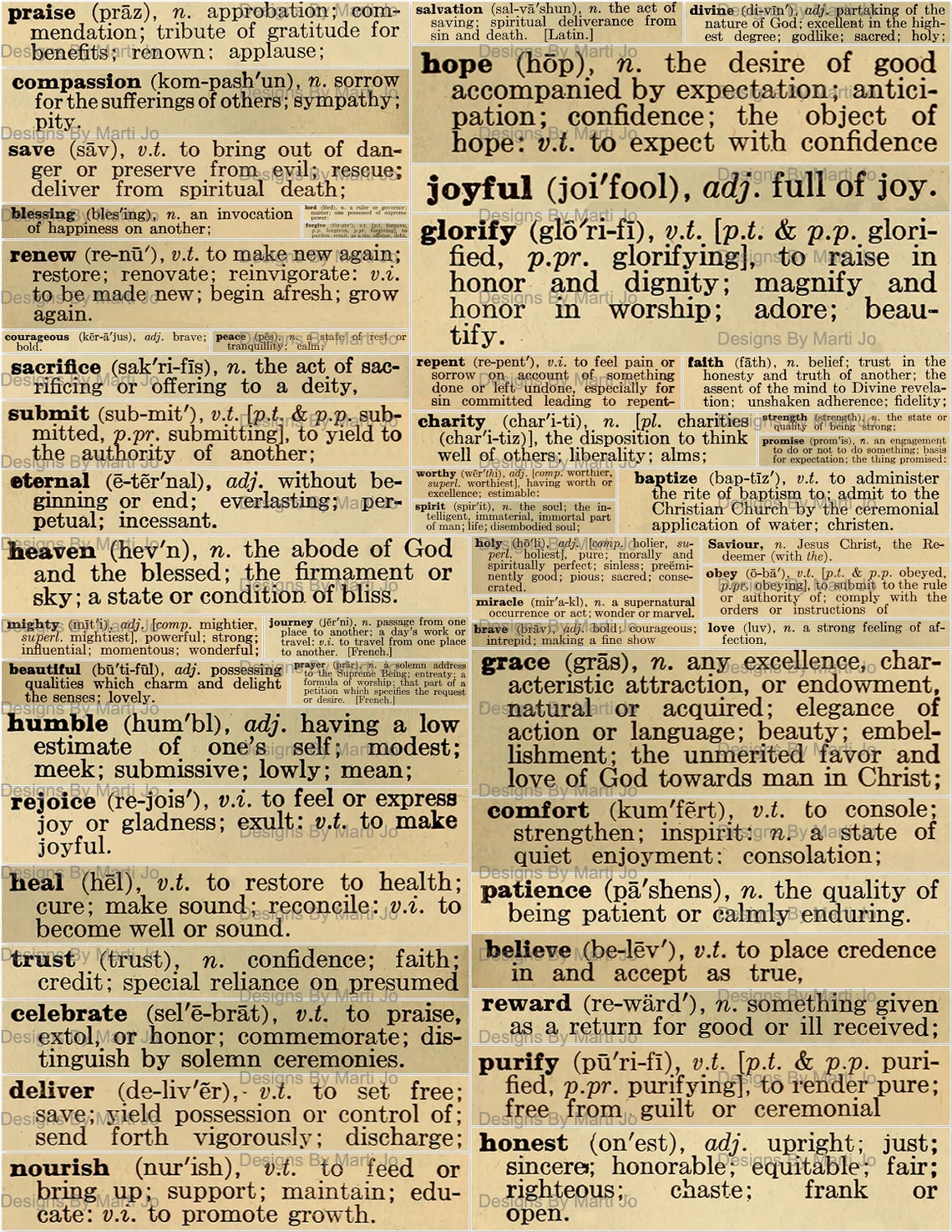 Vintage Dictionary Bible Words Definitions | 50 Printable Religious ...