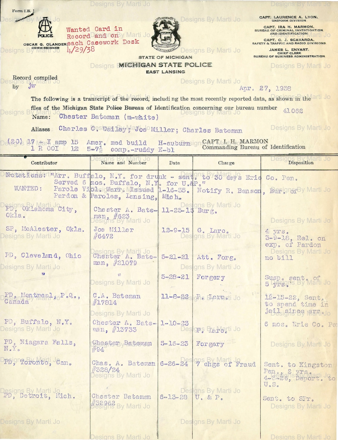 Vintage 1930's Criminal Police Report Sheets | 45 Criminal Rap Sheets ...