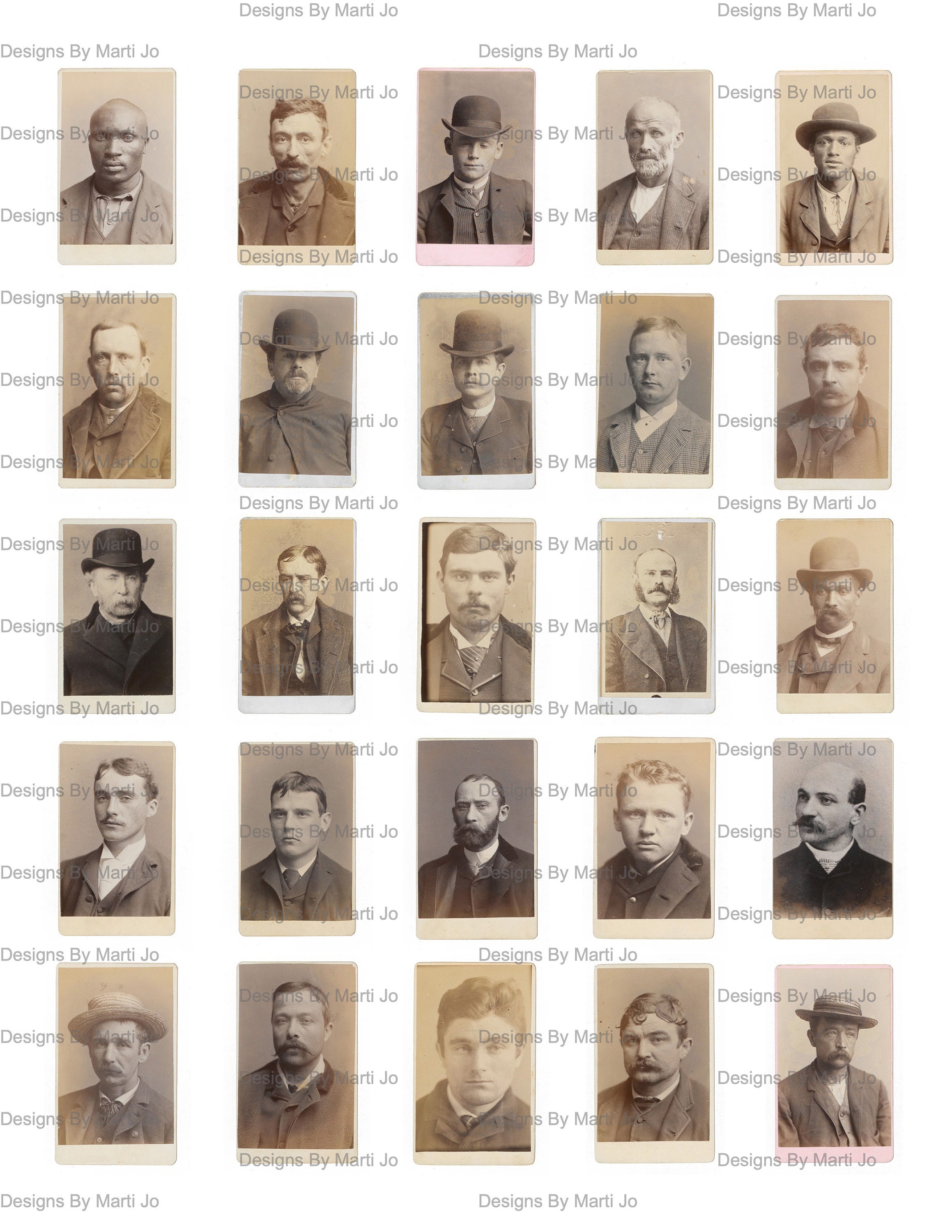 Vintage Criminal ID Picture Cards | 100 Mugshot Images on 4 Printable 8 ...
