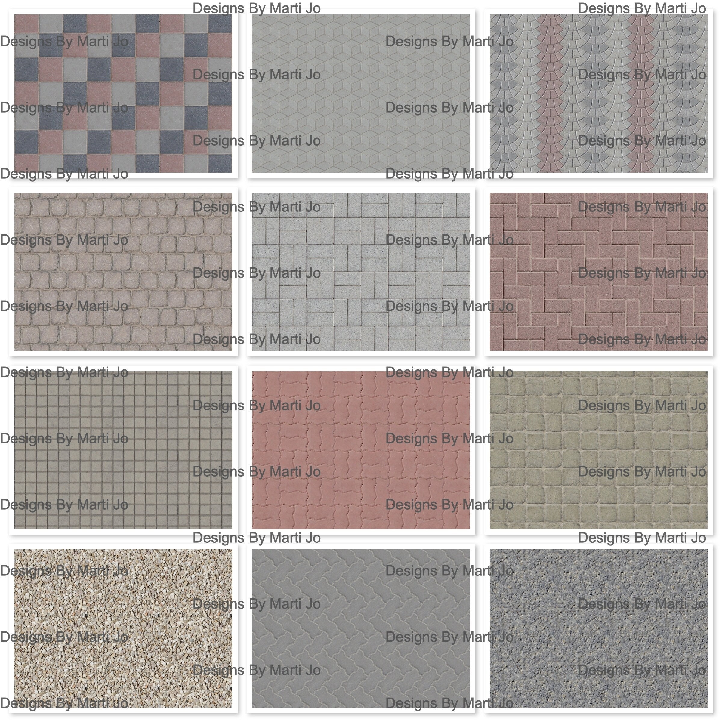 Printable Miniature Stone Pavement Dollhouse Patterns | Twelve 12 X 12 ...