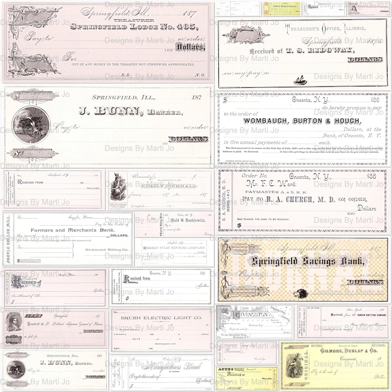 Vintage Checks and Receipts Digital Kit Old Bank Checks - Etsy