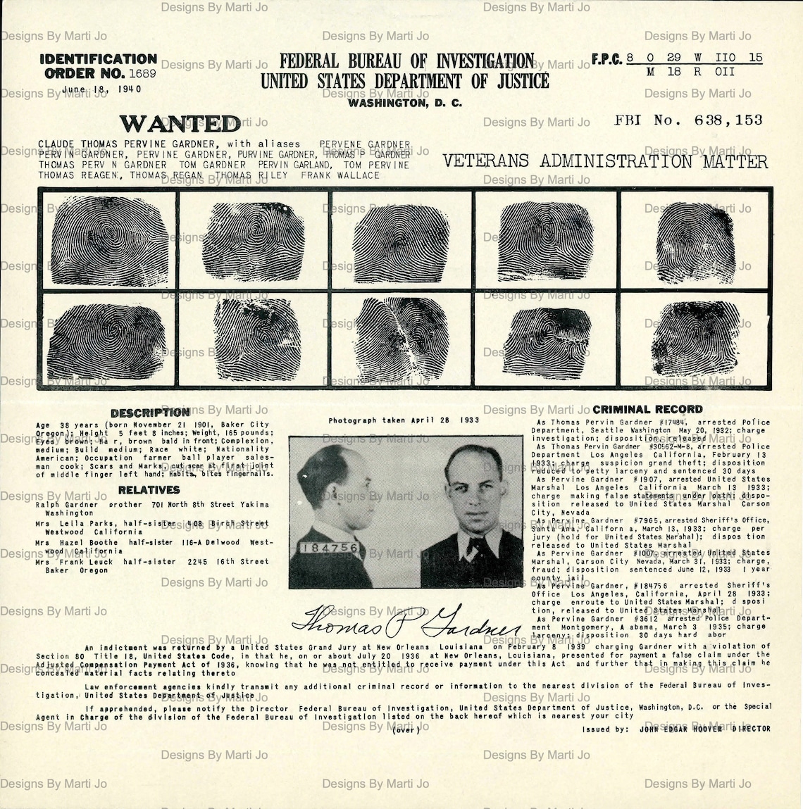 Vintage FBI Most Wanted Posters Set 1 | 35 Printable FBI Post Office ...