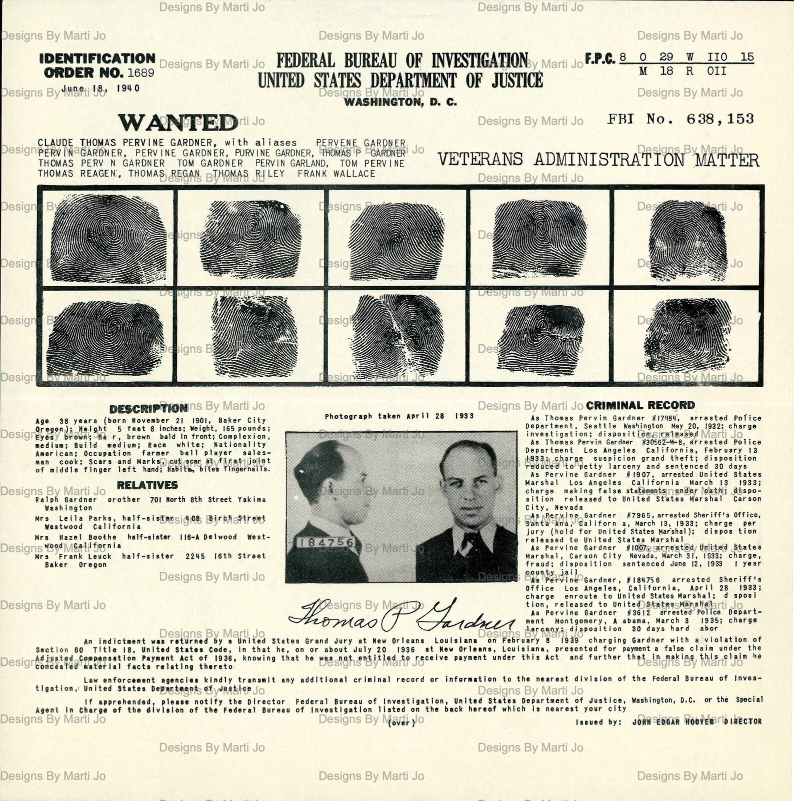 Vintage FBI Most Wanted Posters Set 1 | 35 Printable FBI Post Office ...