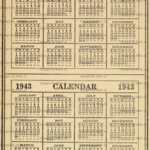 Vintage Yearly Calendar Overlay PNG Files: Printable Ephemera for ...
