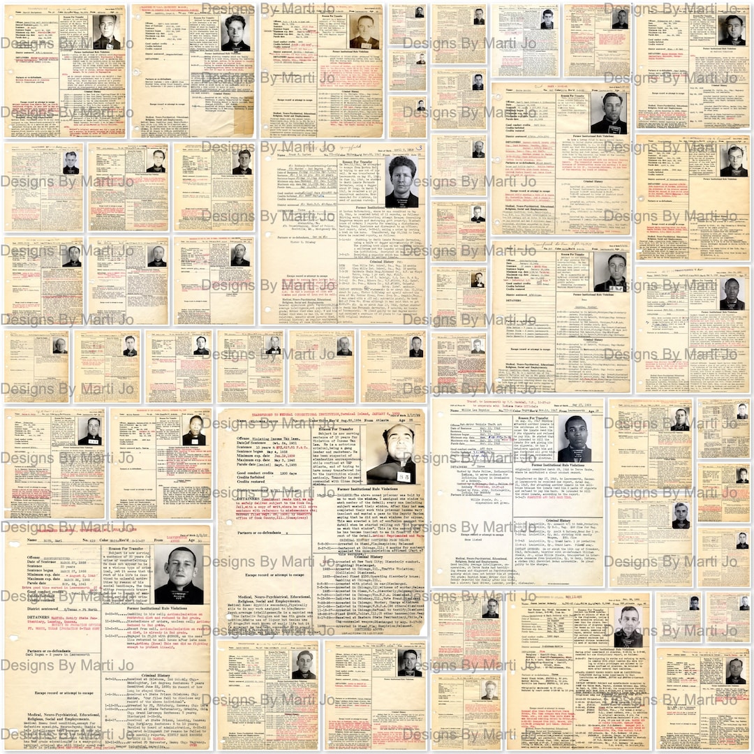 Vintage Alcatraz Mugshots | 50 Printable Vintage Inmate Prison Ephemera ...