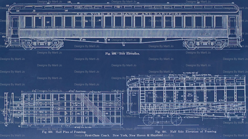 Vintage Train Drawings Blueprint Paper Set | 15 Vintage Printable ...