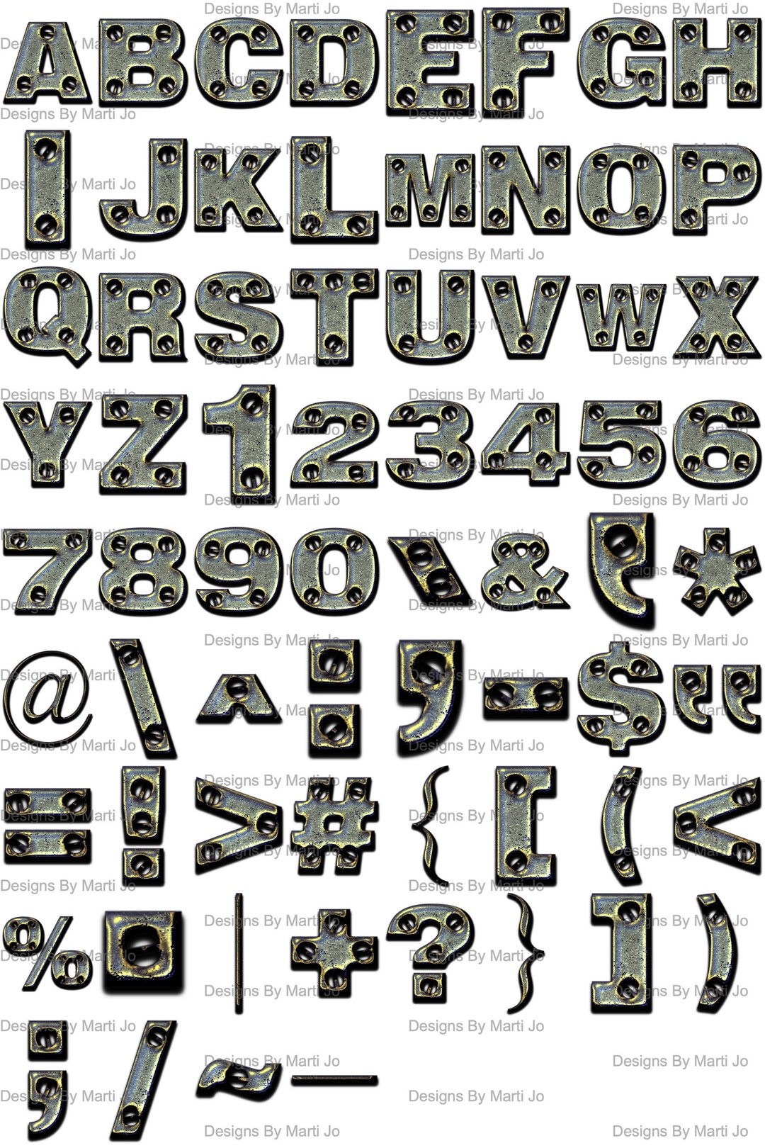 Metal Plate Letters Digital Clipart Printable Distressed Chrome Metal ...