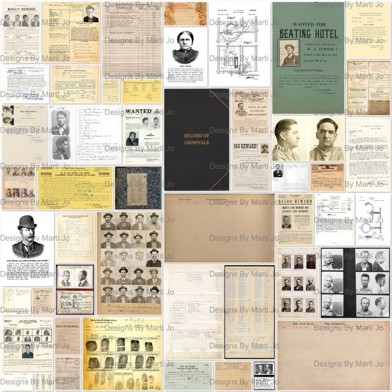 Vintage Crime Junk Journal Kit 2 | 50 Printable Crime Ephemera JPG ...
