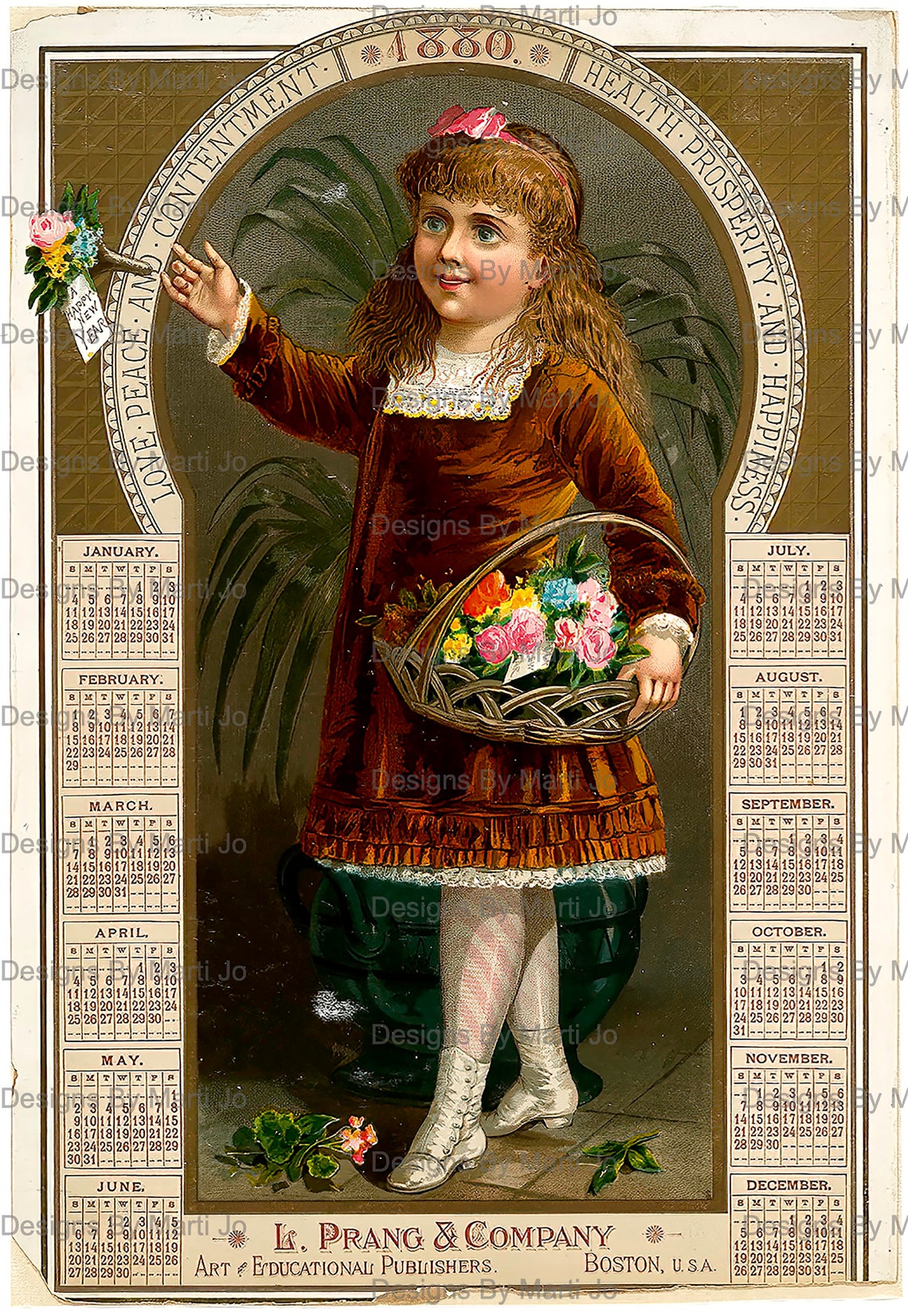 Colorful Set of 12 Vintage Calendars Printable Antique | Etsy