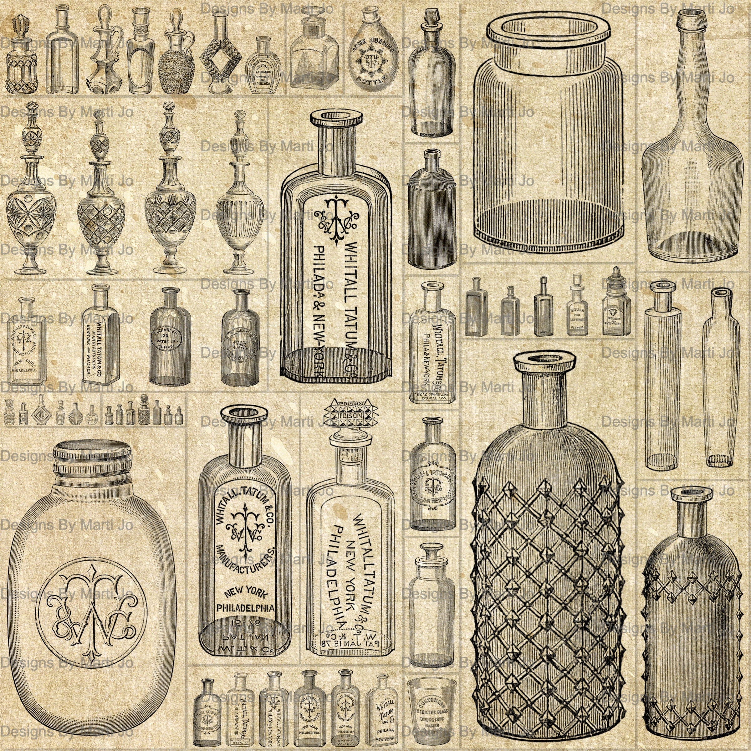 Vintage Bottles and Jars Set 2 | Antique Bottle Clipart PNG Files ...