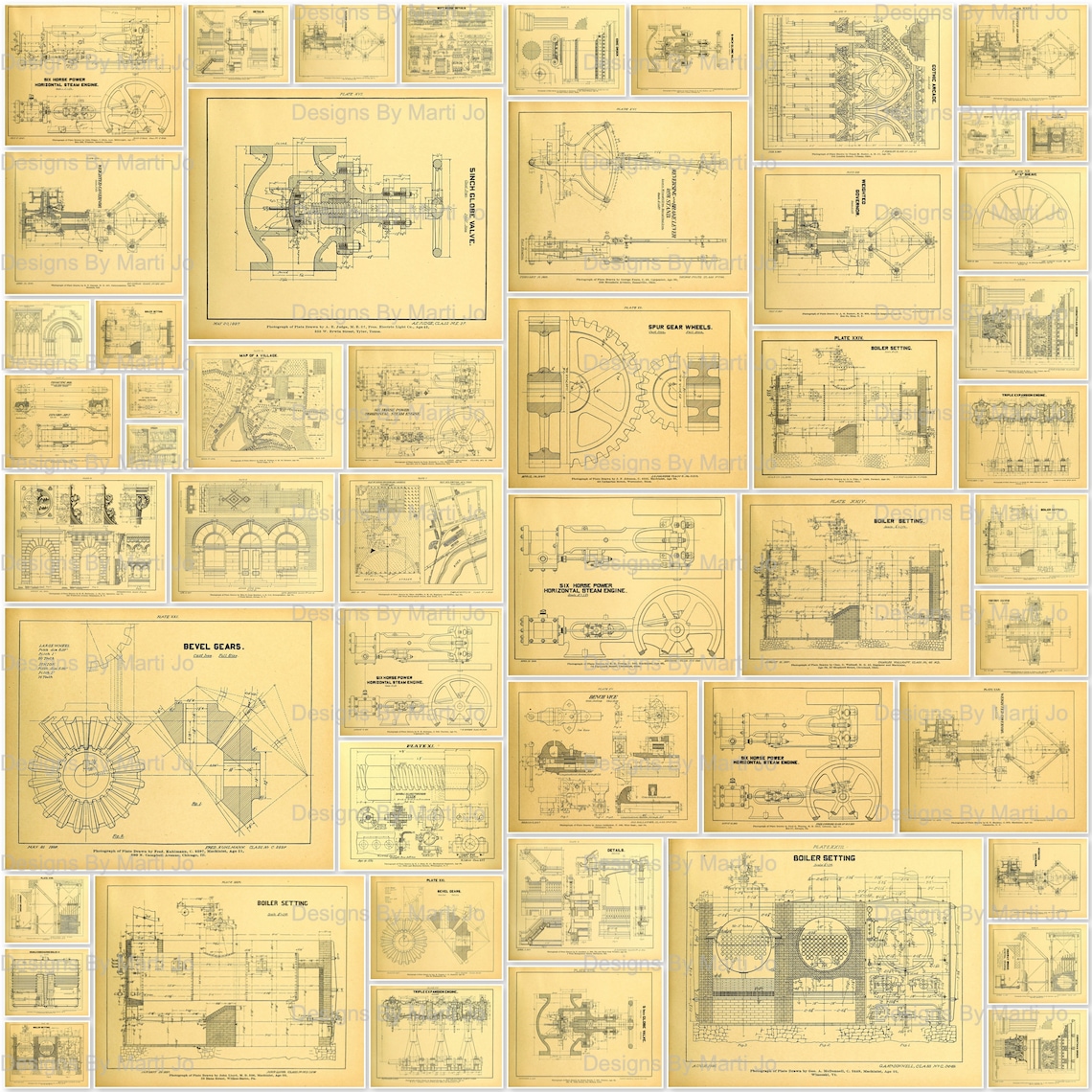Vintage Mechanical Drawings Paper Set 51 Vintage Printable - Etsy