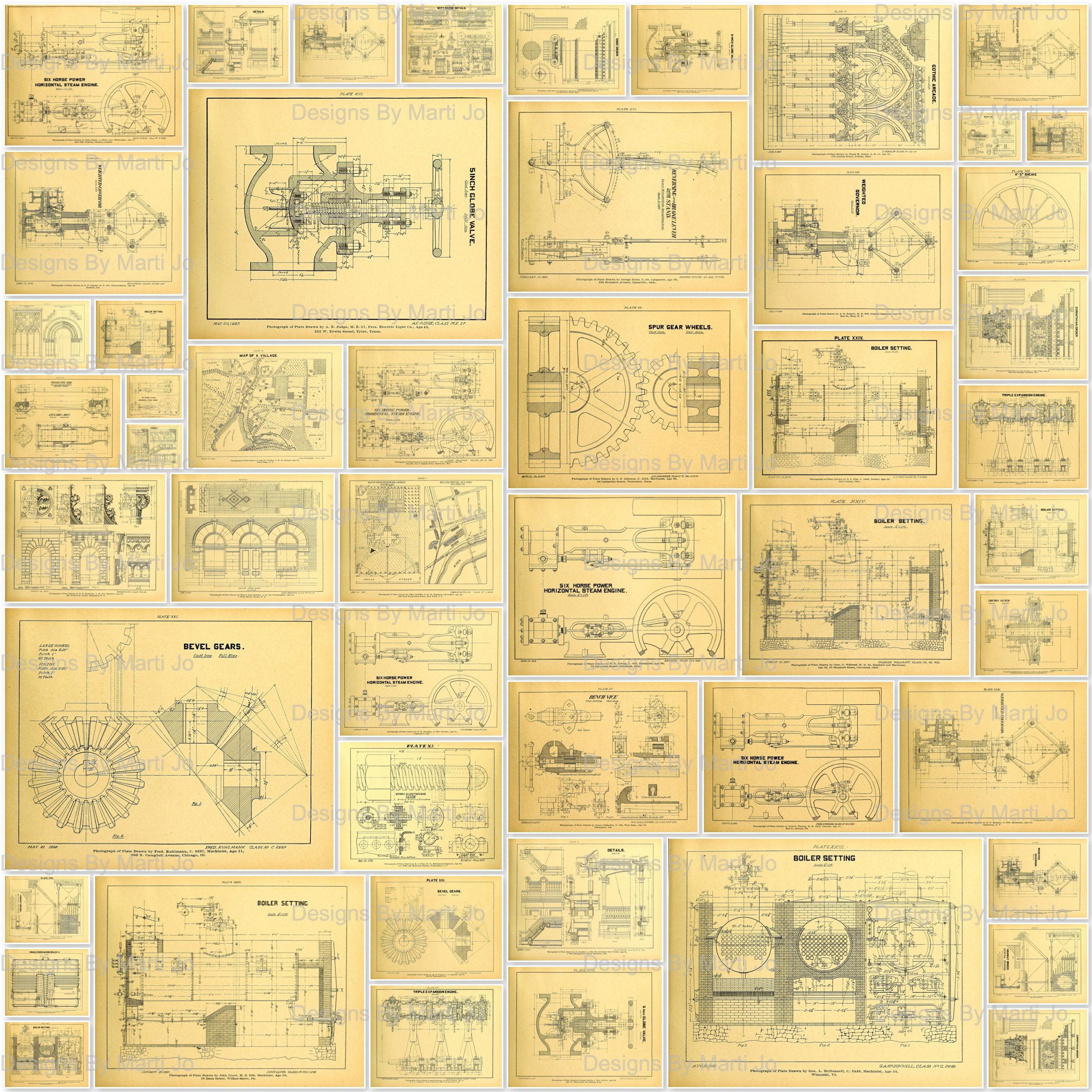 Vintage Mechanical Drawings Paper Set 51 Vintage Printable | Etsy