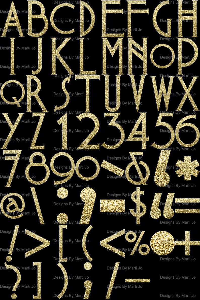 Gold Glitter Art Deco Letters Gatsby Letters Digital - Etsy