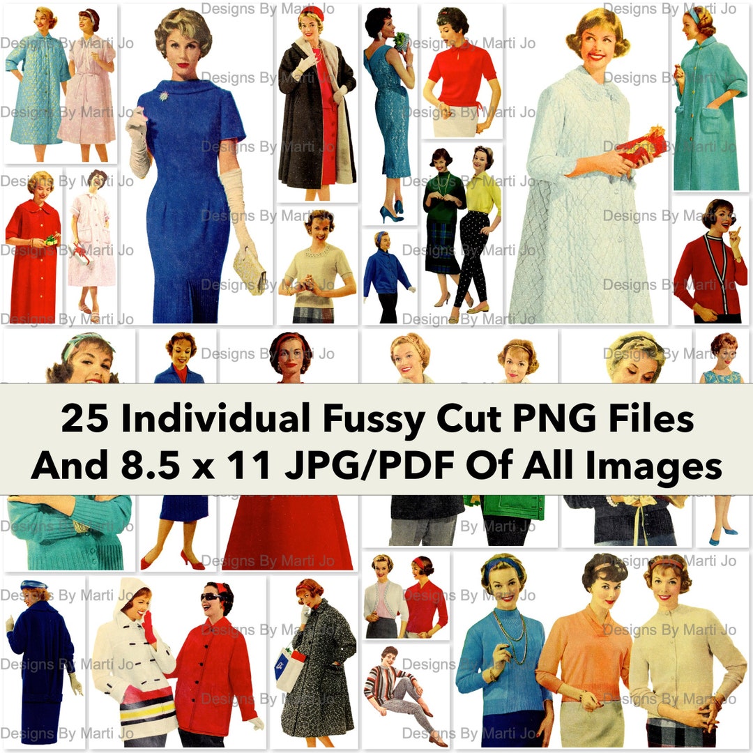 Vintage Fussy Cut 1958 Fashion Images | 25 Printable Fifties Clothing ...