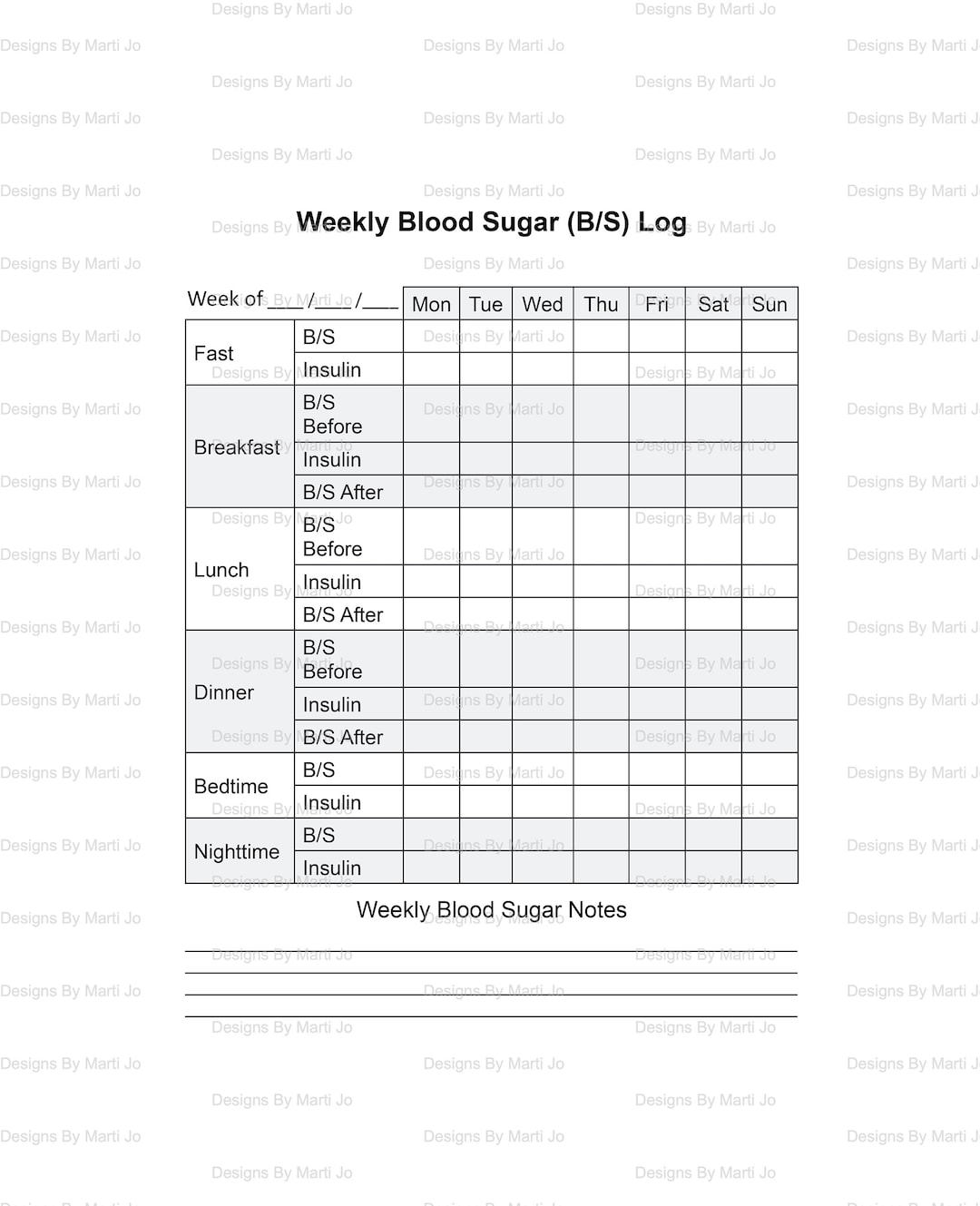 Large Print Weekly Blood Sugar Log | Printable Diabetes Log Book ...