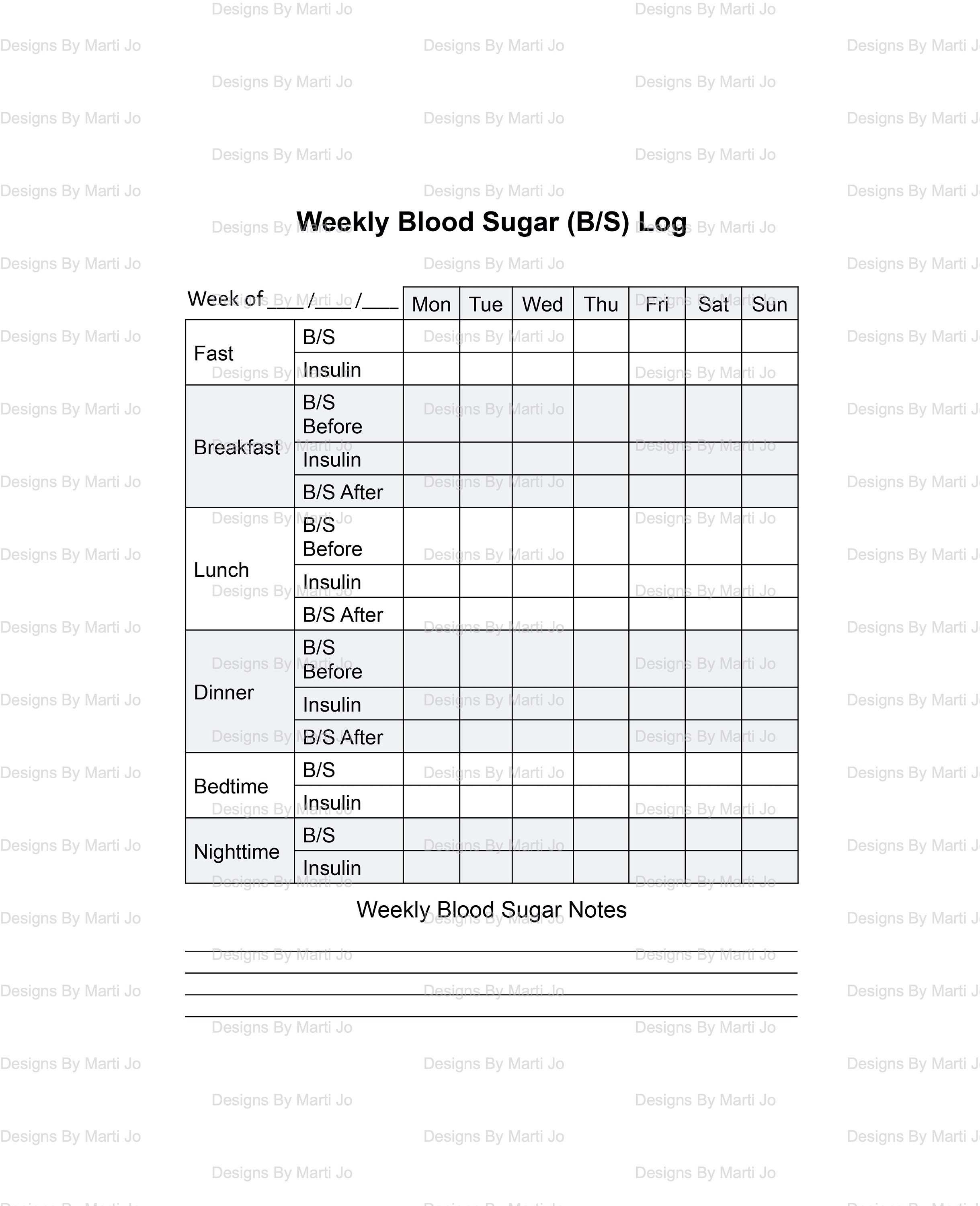 Large Print Weekly Blood Sugar Log | Printable Diabetes Log Book ...