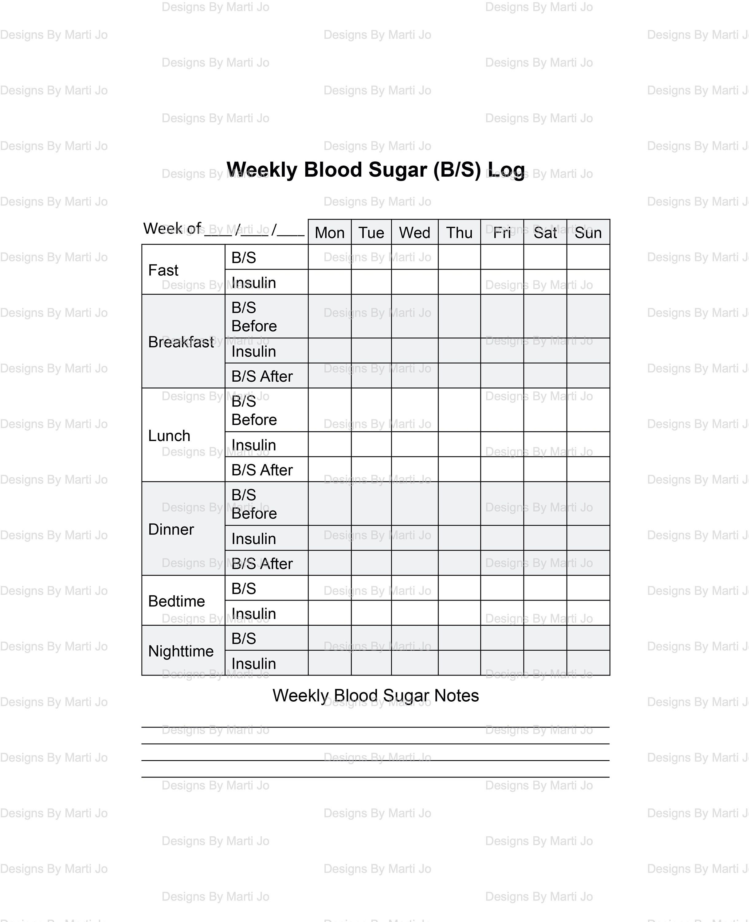 Large Print Weekly Blood Sugar Log Printable Diabetes Log Etsy Large Print Weekly Blood Sugar Log Printable Diabetes Log Etsy