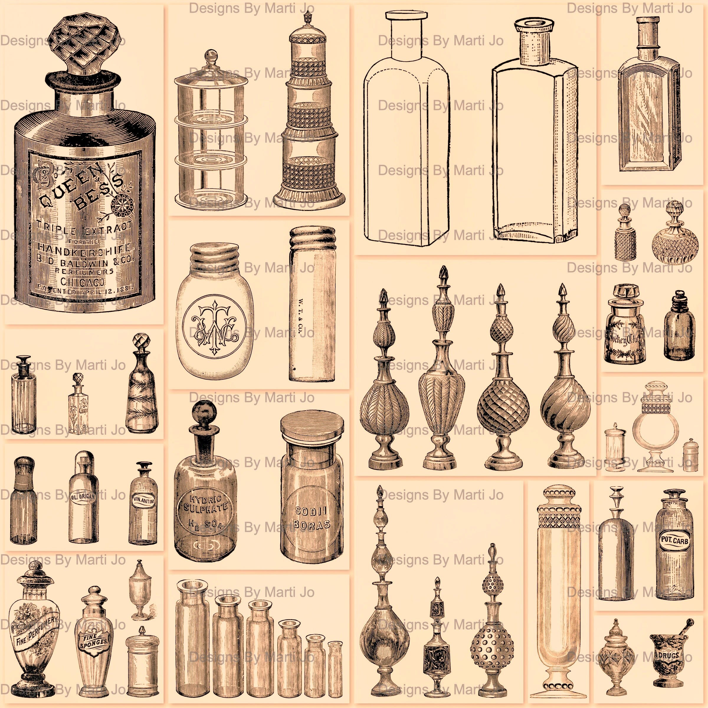 Vintage Old Bottles and Jars Antique Bottle Clipart PNG - Etsy