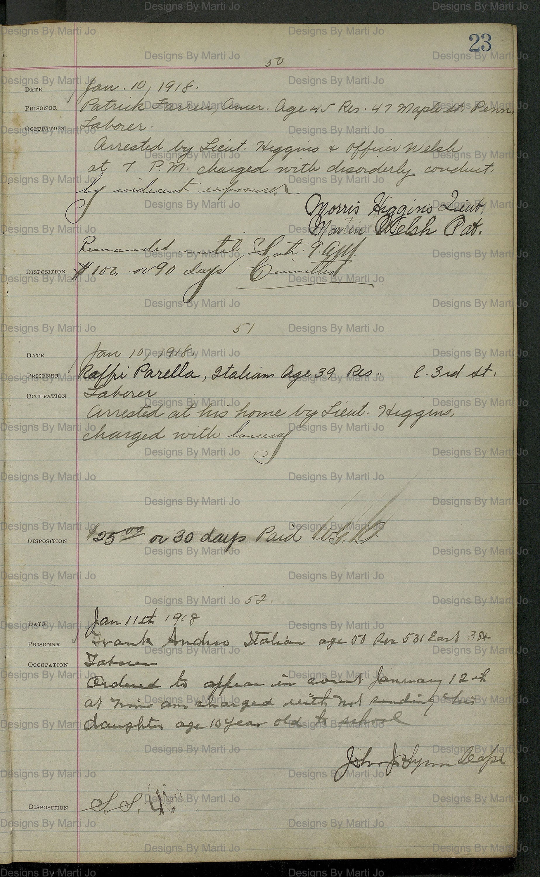 Vintage 1917-1918 Criminal Handwritten Arrest Records | 50 Police ...
