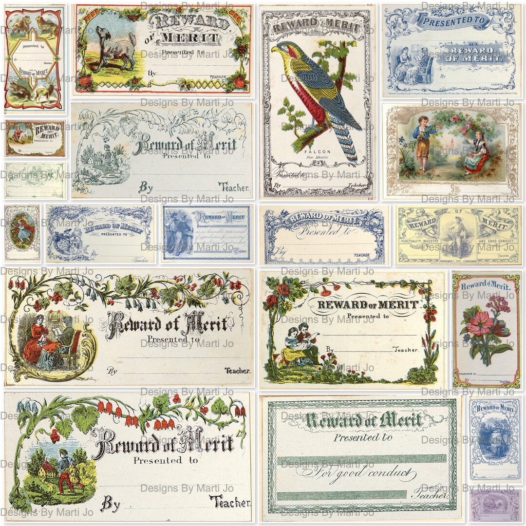 Vintage School Reward of Merit Cards - Printable Blank Antique ...