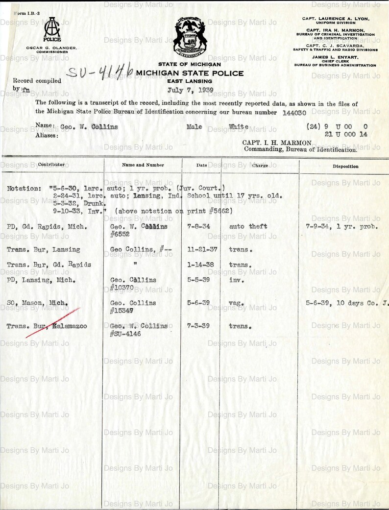 Vintage 1930's Criminal Police Report Sheets | 45 Criminal Rap Sheets ...